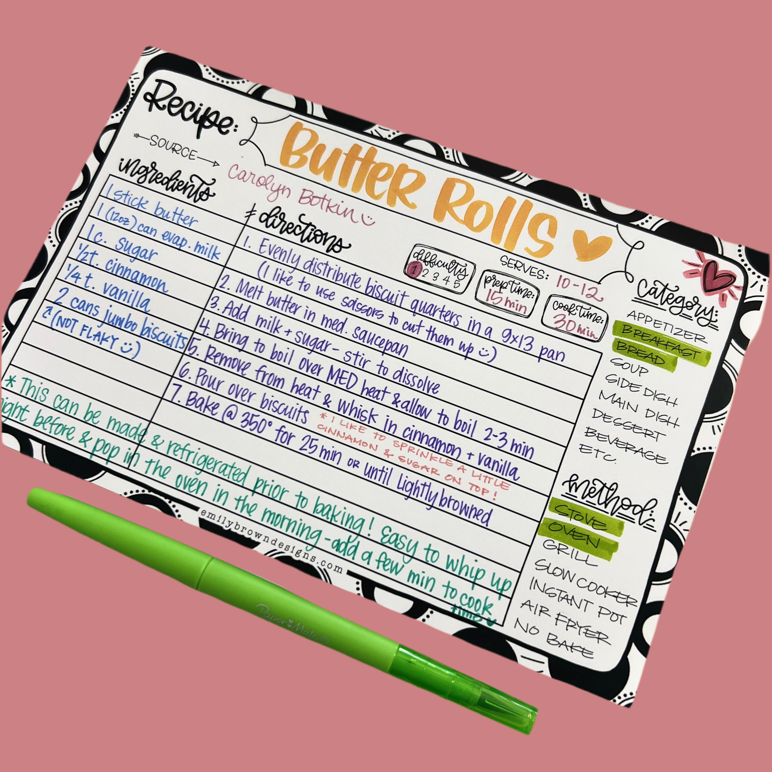 Recipe Notepad – Emily Brown Designs