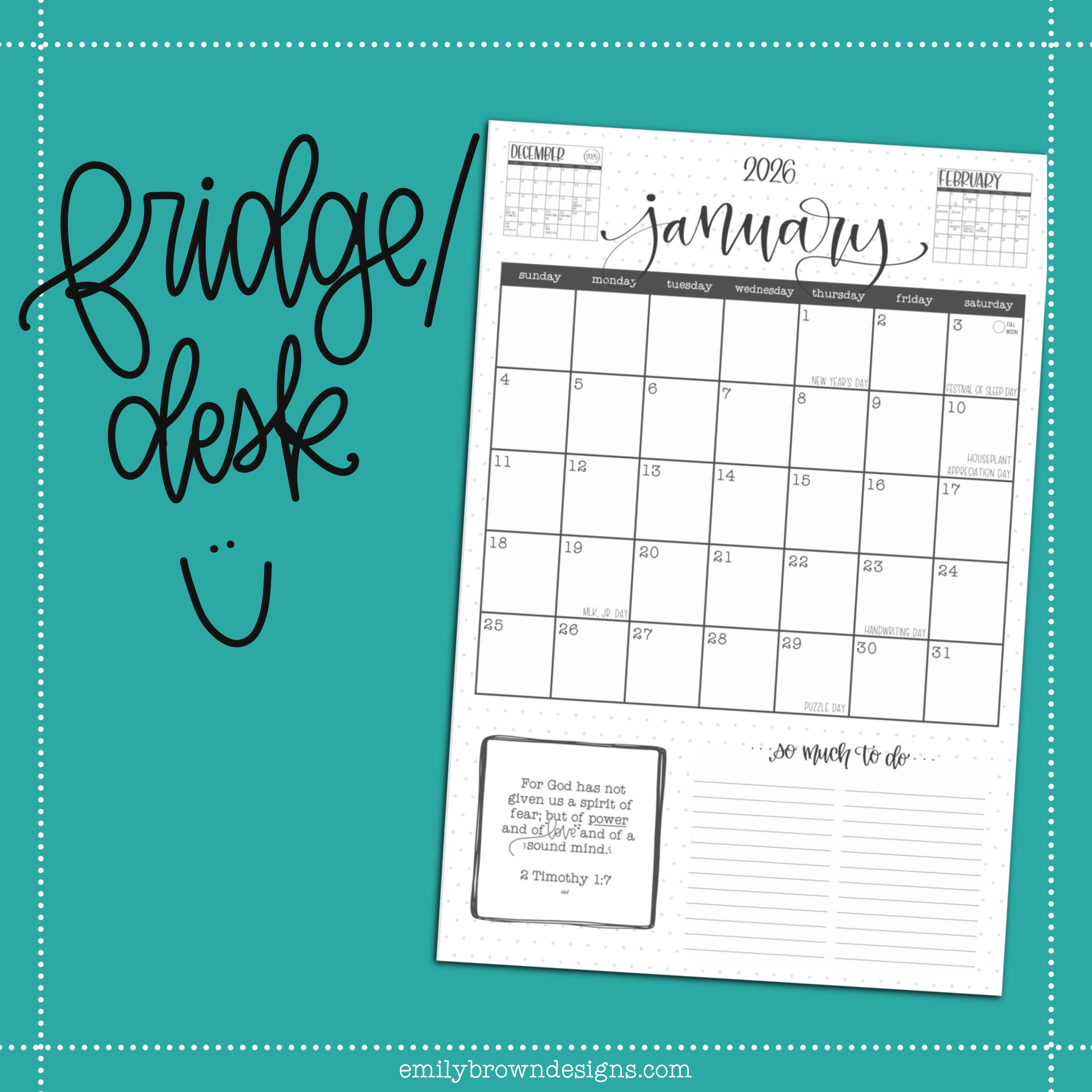 2026 VERTICAL Desk Calendar – Emily Brown Designs